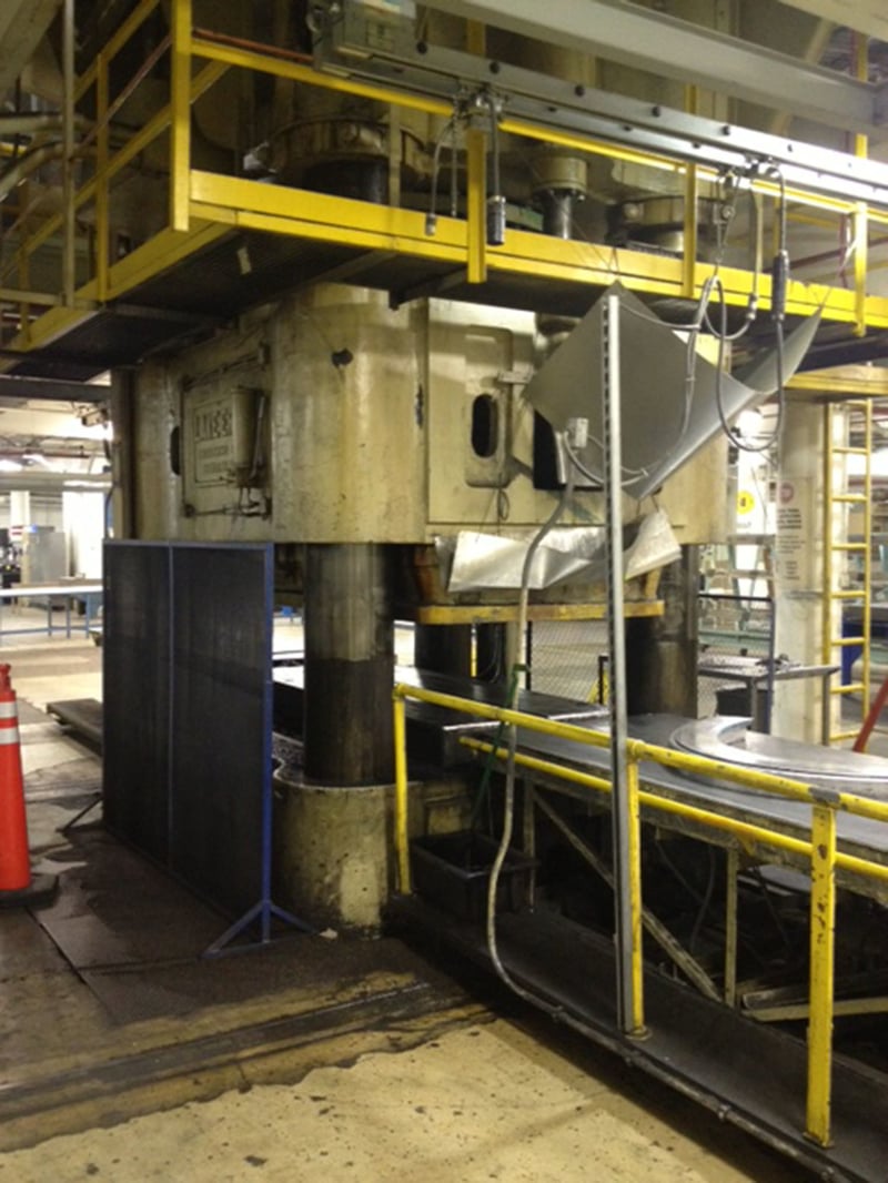 5000 Ton, Lake Erie, downacting hydraulic press, 48" stroke, 60 ...