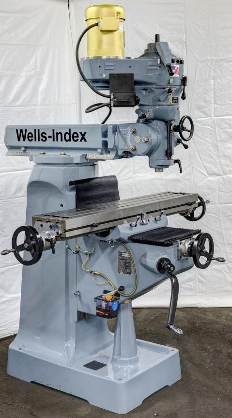 Wells-Index #747-2, vertical mill, 9" x49" table, 3 HP, 5.25" quill ...
