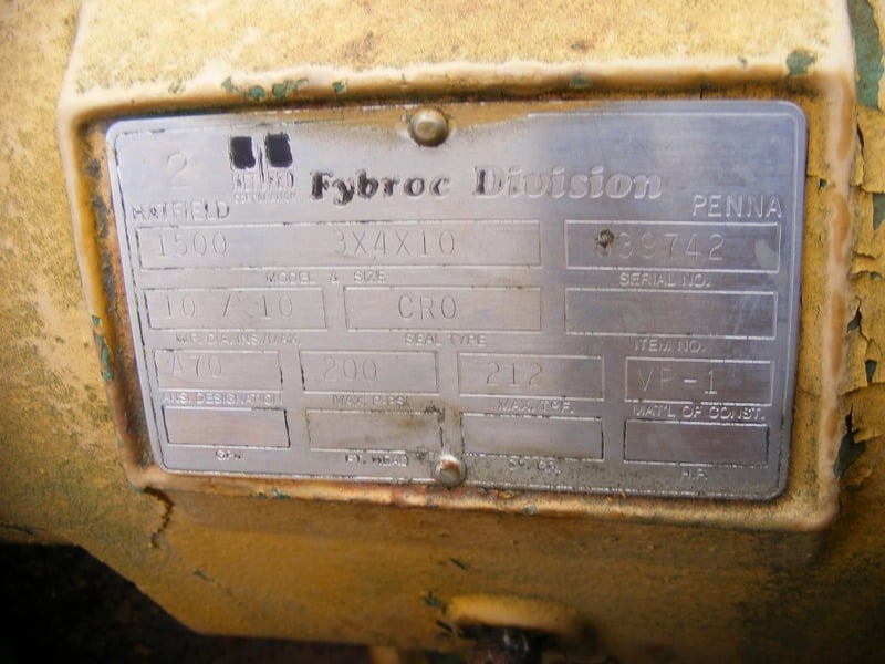 Fybroc #1500, 3" x 4" x 10" Pump, 200 PSI, mounted on base with motor ...