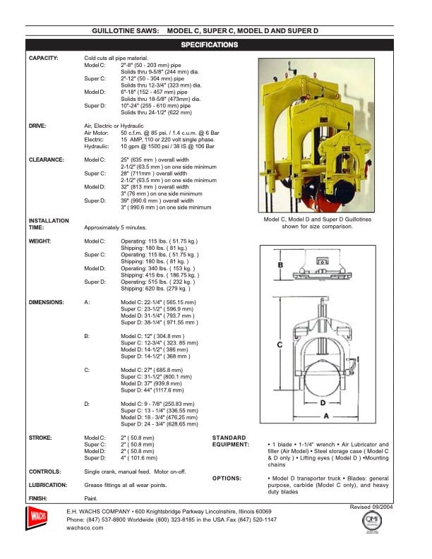 2" - 8" E H Wachs #C, Guillotine Pipe Saw, Electric- Type C- with case ...
