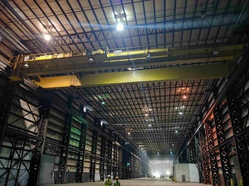 75 Ton, Virginia, double girder overhead bridge crane, 122' span, 50 ...