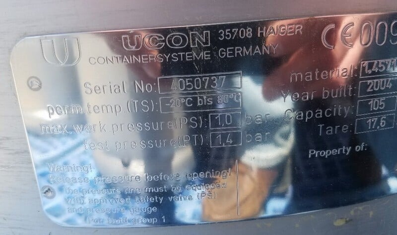 27 gallon 14 psi, 21" x 14", UCON Containersysteme, 316 Stainless Steel ...
