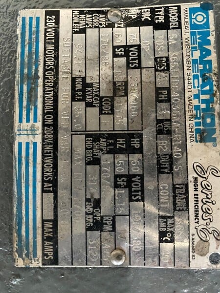 75 HP 1750 RPM Marathon, Frame 365T, ODP, 3 phase 230/460 Volts for ...