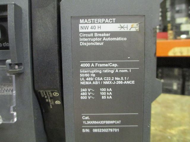 4000 Amps, Square D, NW40H, Masterpact breaker, 600 VAC, electrically ...