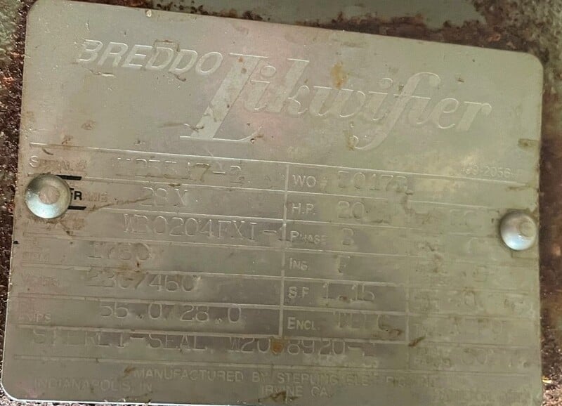 Breddo #LDT-150, 150 gallon liquifier, 20 HP, 230/460 V. motor, w ...