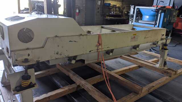 18" wide x 11' long, Deamco vibratory feeder, 4" deep, fiberglass ...