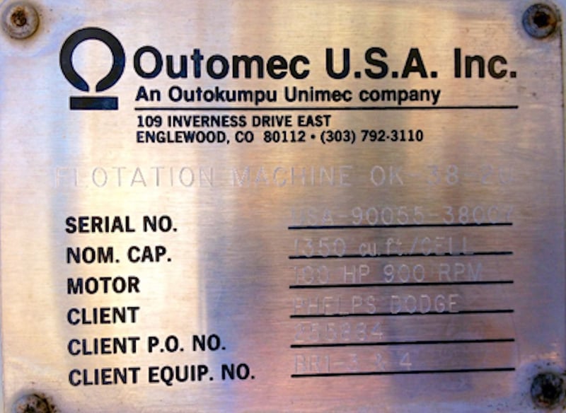 Outokumpu #OK-38, Flotation Cell Mechanisms, Each with 100 HP, 60 Hz ...