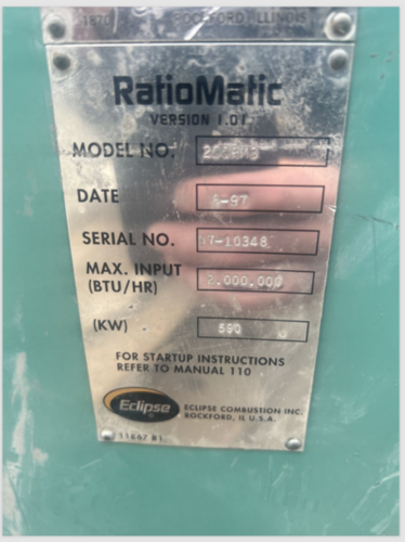 Eclipse RatioMatic #200RMS burner w/packaged blower, 2,000,000 BTU' s ...