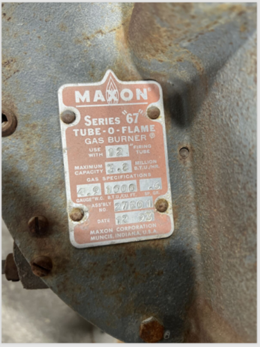 3.8 MM BTU Maxon #Series-67-Tube-O-Flame, 12" Gas Burner w/ Blower For ...