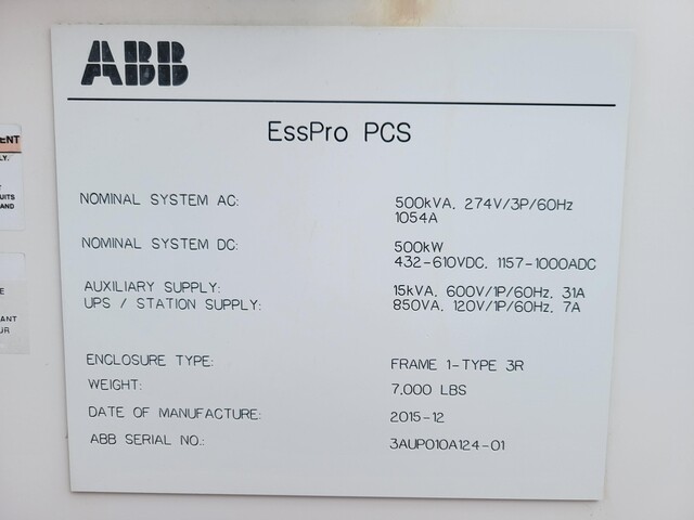 500 KW ABB #EssPro PCS Smart inverter for Microgrid equiment, 2015 for ...