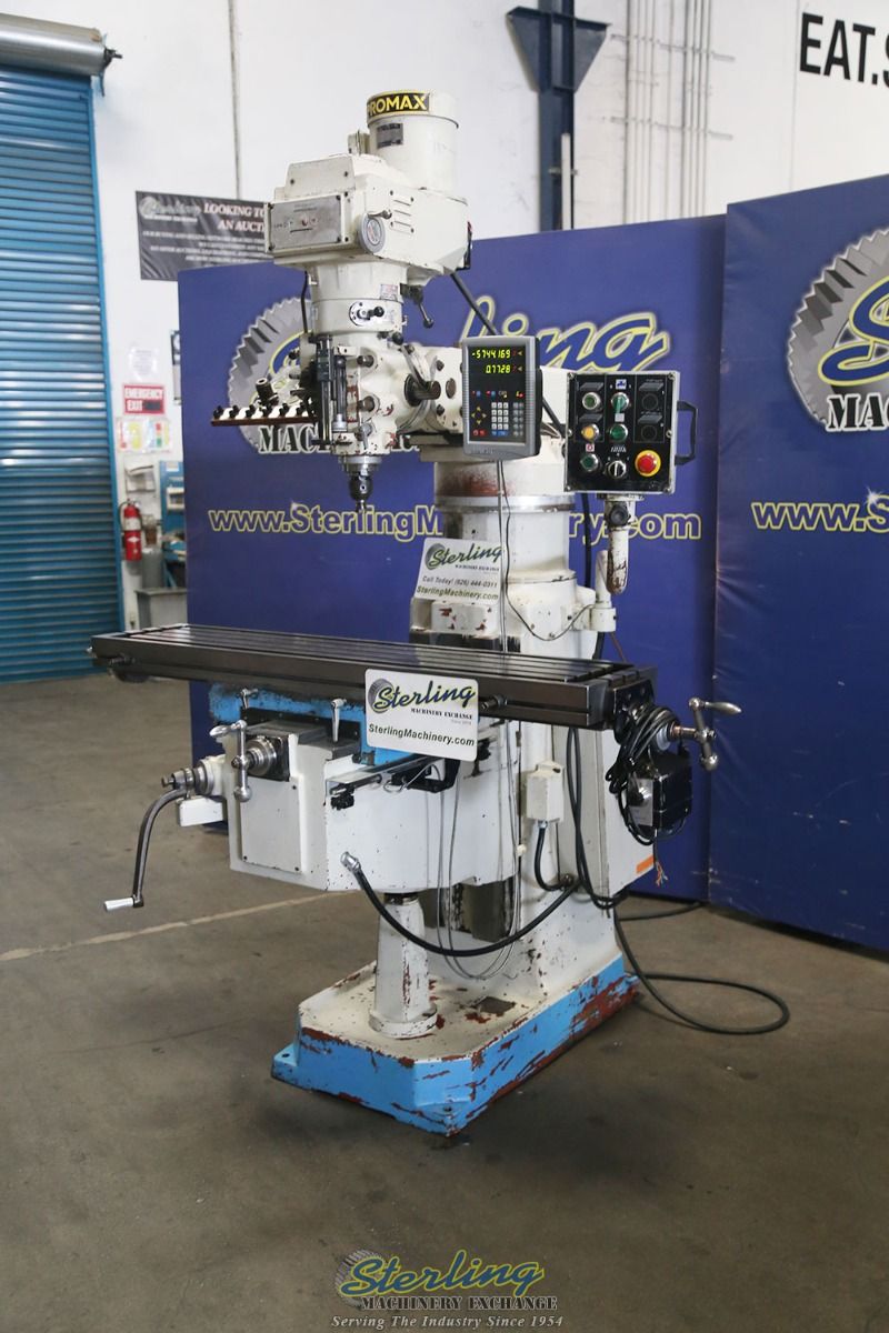 Promecam, Milling Machine, 12" x58" table, 8" riser, 2 HP, 2 Axis Dro ...