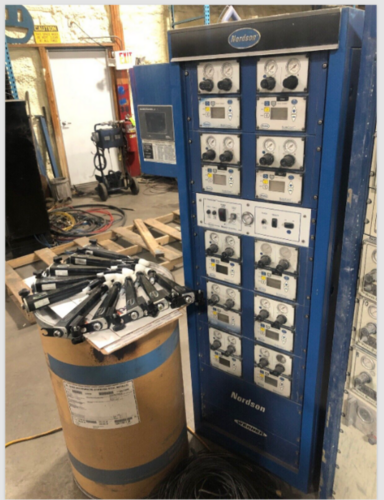 10-Gun Automatic Powder Coating System, Nordson Sure Coat w/Triggering ...