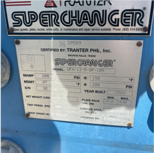 138 sq.ft. Tranter Superchanger UFX Heat Exchanger for Sale | Surplus ...