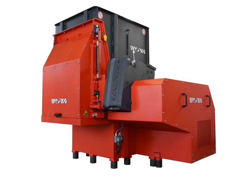 Weima #WLK-10, Vertical Hopper Fed Waste Grinder, 39.4" x 47.2" hopper ...