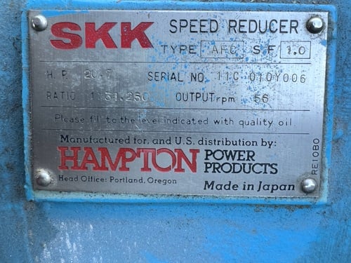 20 HP, SKK gear reducer, 31.25 :1 ratio, type Skk, 1.0 service factor ...