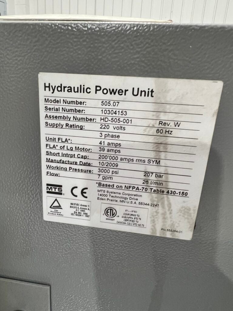 MTS #505.07 SilentFlo Hydraulic Power Unit, 7 GPM, 3000 psi, 220 V ...