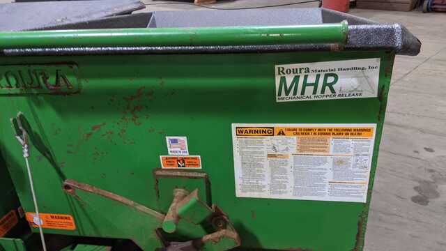 Roura bins, 37" x 51" taper down to 11" x 23", mechanical hopper ...