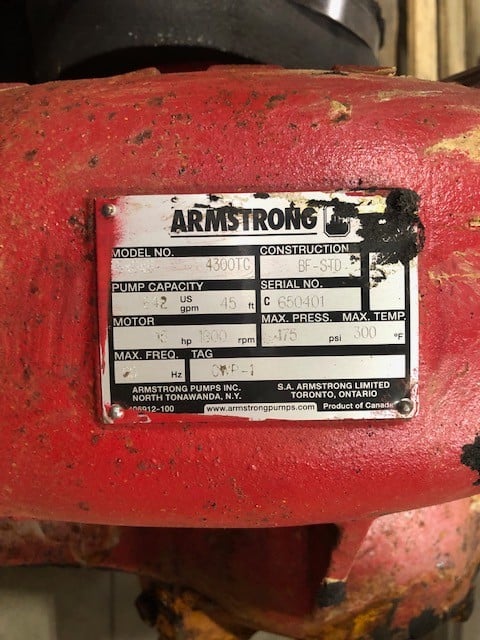 Armstrong #4300TC, Pump, 15 HP, 1800 RPM w/motor for Sale | Surplus Record