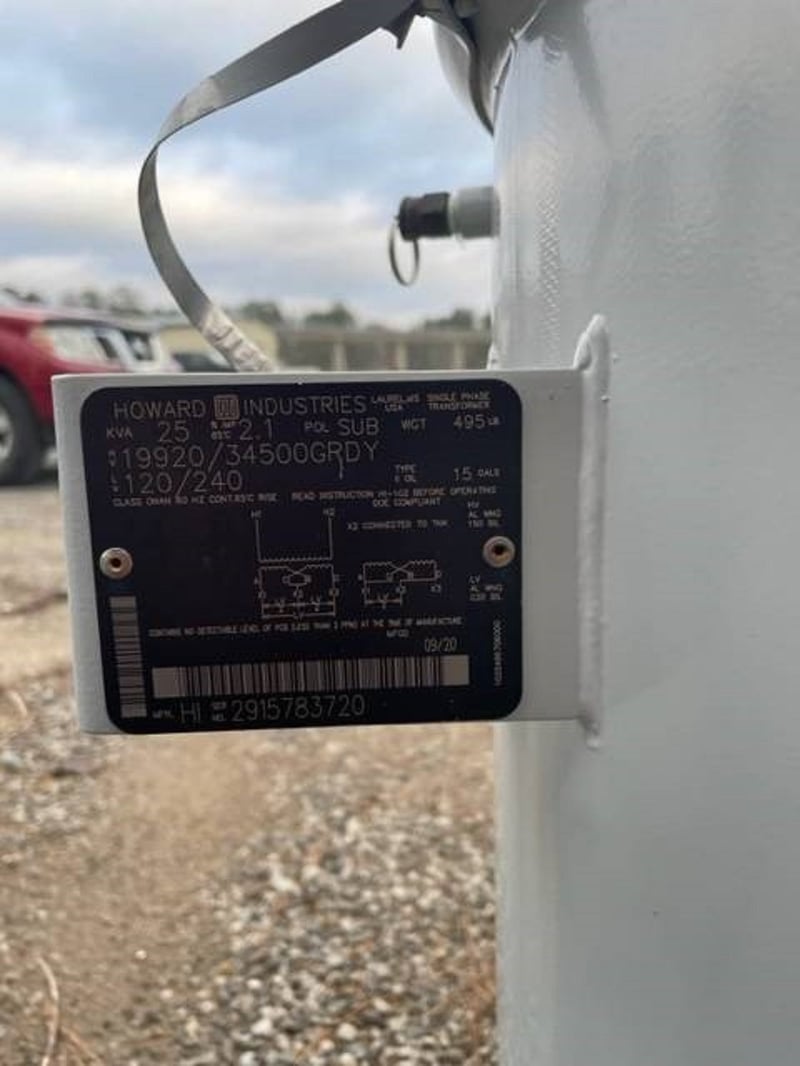 25 KVA 19900/34500Y Primary 120/240 Secondary, XMFR Pole Mounted ...