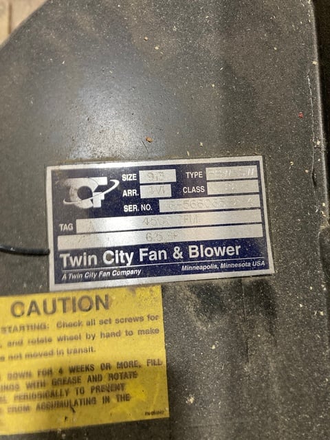 3000 cfm @ 5.5" S.P., Twin City Fan & Blower 5 HP Fan for Sale ...