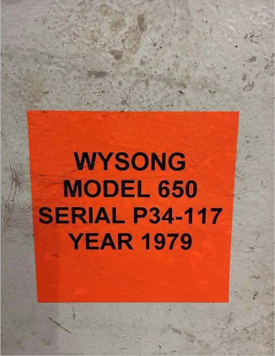 1/2" x 6' Wysong #650, mechanical shear, 10 hold downs, S/N P34-117 ...