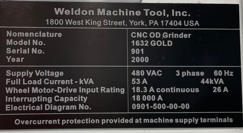 16" x 26" Weldon #1632-Gold, CNC outside dimension grinder, Fanuc 18iM ...
