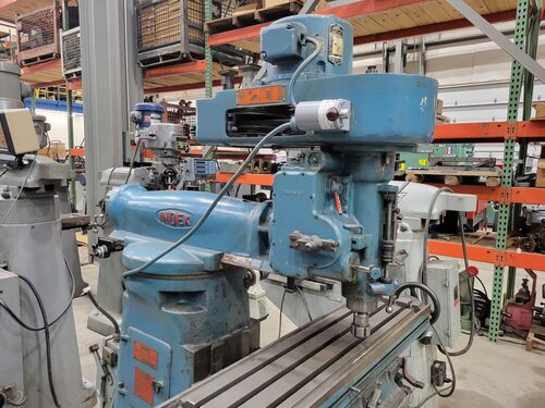 Index #645, vertical knee mill, 9" x40" table, 1 HP, 26" longitudinal ...