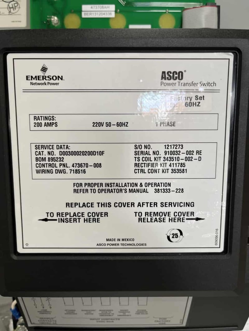 200 Amp. ASCO 300 Series, 220 Volts Single Phase automatic transfer ... 200 Amp. ASCO 300 Series, 220 Volts Single Phase automatic transfer ...