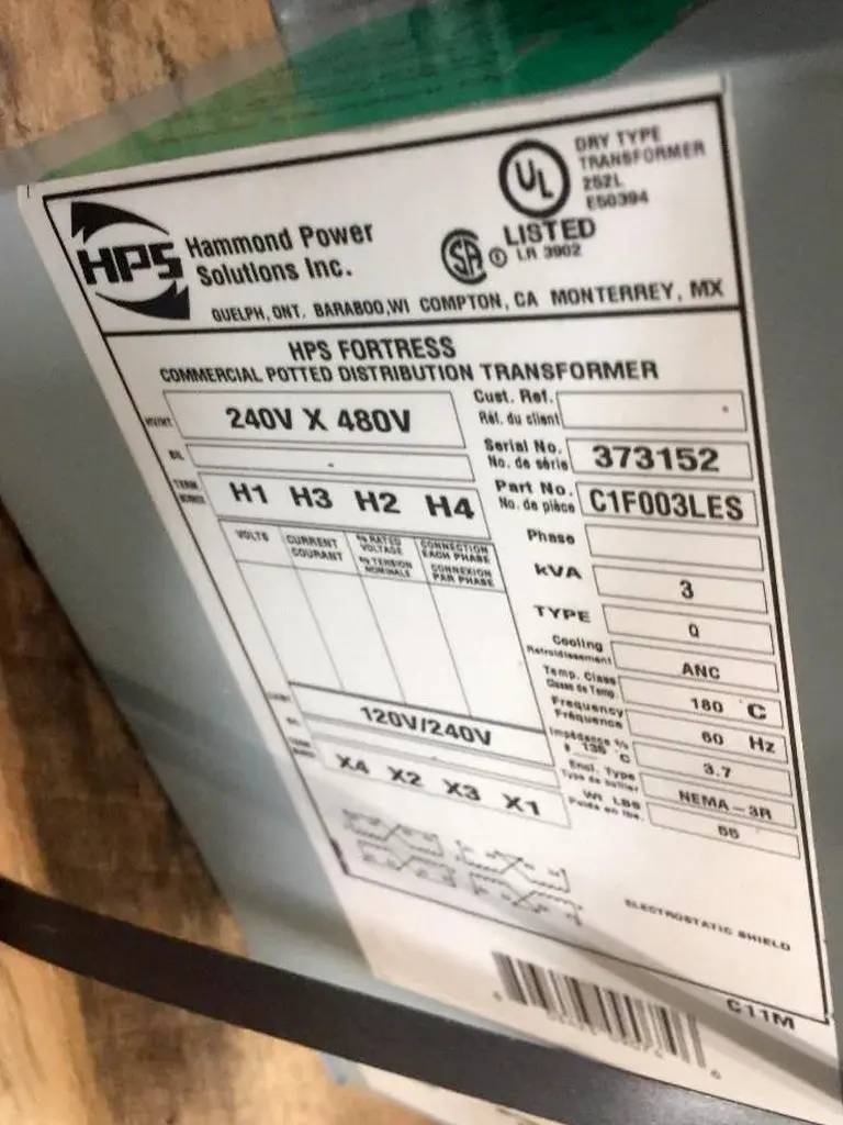 3 KVA Electric Transformers - Misc, Not Specified 240/480/230 Primary ...