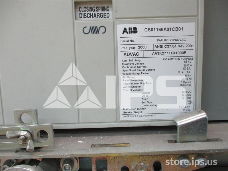 2000 Amps ABB Advac Aa3k2777xx1000p Model 3 (advac Model 3) 125 Volts ...