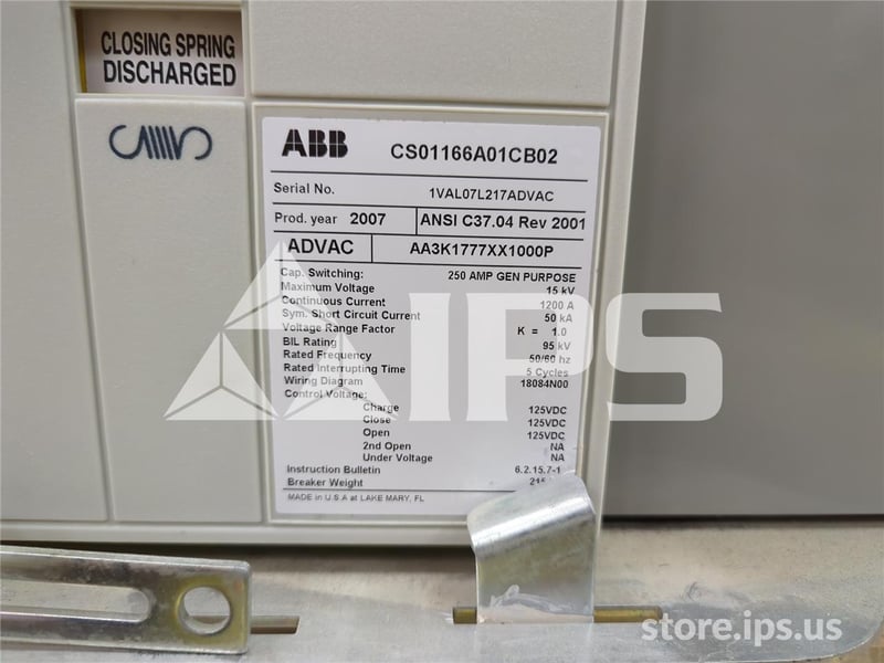 1200 Amps ABB Advac Aa3k1777xx1000p Model 3 (advac Model 3) 125 Volts ...
