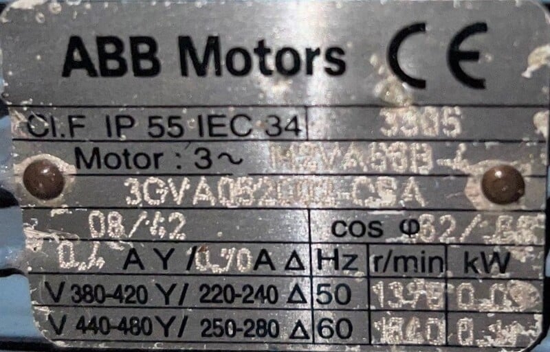 .14 HP 1370 RPM ABB Motors #M2VA56B-4, Electric Motor, 380-420v/220-240 ...