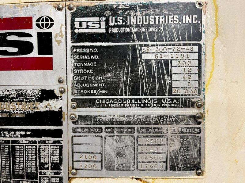 300 Ton, Clearing #S2-300-72-48, Straight Side Press, 12" stroke, 42 ...