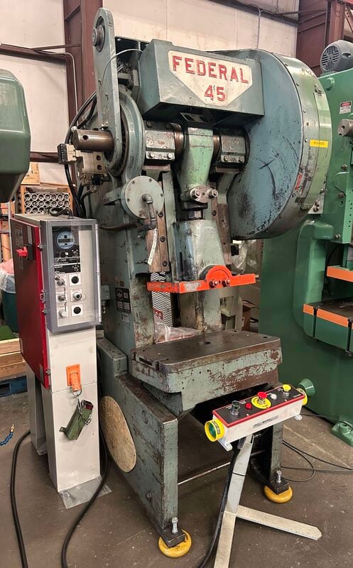 45 Ton, Federal #45, OBI flywheel press, 3" stroke, 120 SPM, 1973 for ...