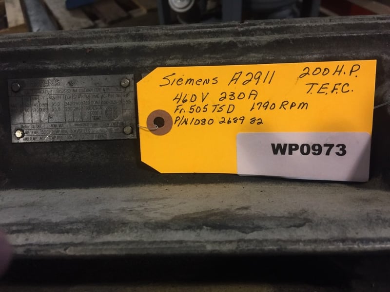200 HP 1790 RPM Siemens, Frame 505TSD, 460 Volts 1080-2689-82 Atlas ...