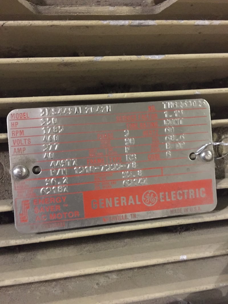 350 HP 1785 RPM General Electric, Frame 449TZ, 460 Volts WP110 for Sale ...
