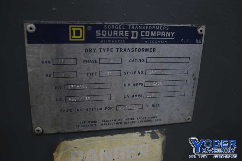 45 KVA 460/230 Primary, 230Y/132 Secondary, Square D type SC ...