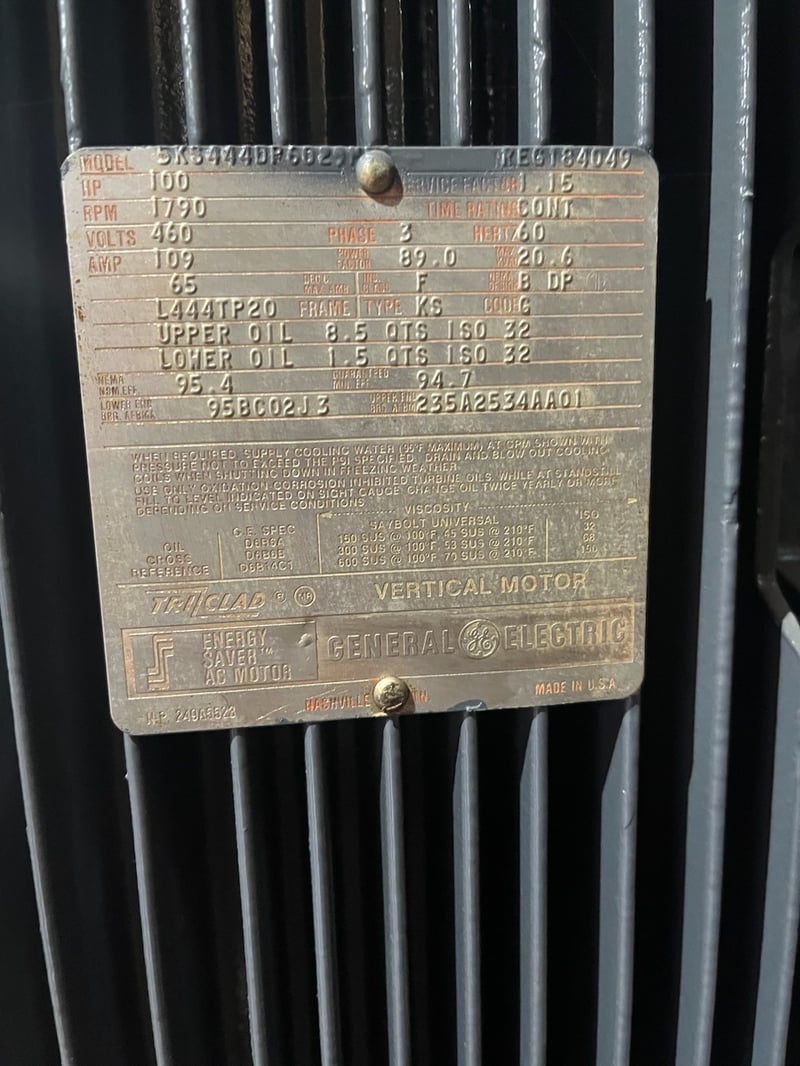 100 HP 1790 RPM General Electric, Frame L444TP20, VHS, vertical hollow ...