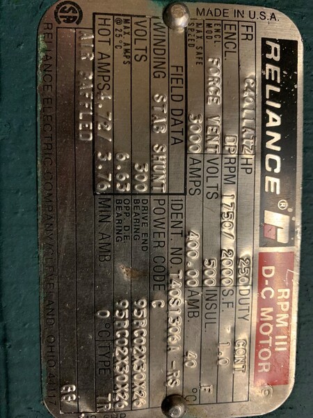 250 HP 1750/2000 RPM Reliance Frame C4011ATZ, FV, 500 VA, 300 VF for ...