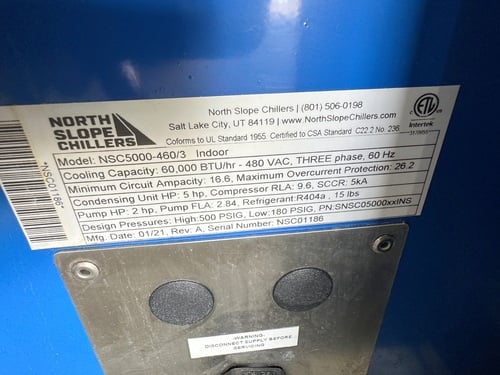 5 Ton, North Slope #NSC5000-460/3, indoor condensing unit chiller, 2021 ...
