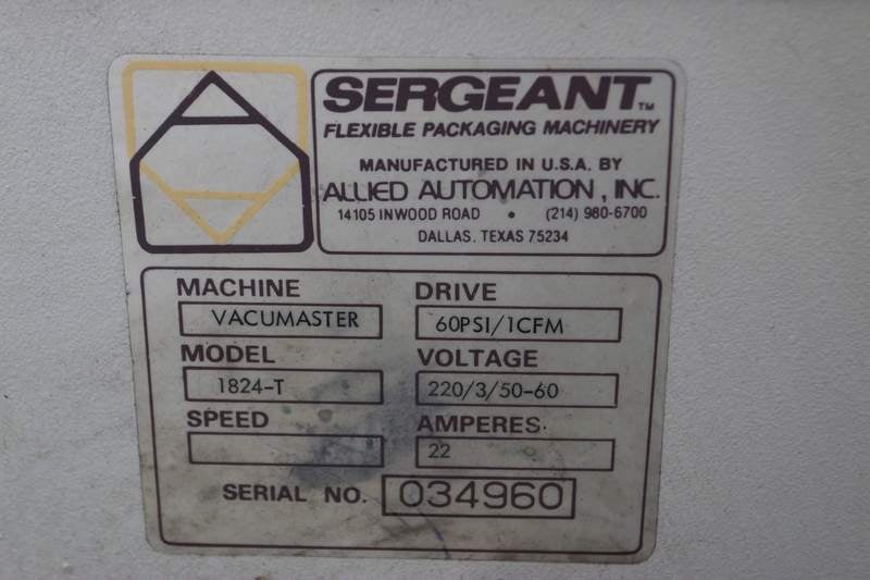 Sergeant #1824-T, packaging vacuum sealer machine, 18" x24", 20" standard film, #70694 For Sale ...