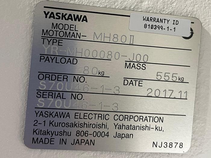 Yaskawa Motoman, MH80 II, 6-Axis robot, DX200 controller, 80 Kg, 2061mm reach, 2017, #105000 for ...