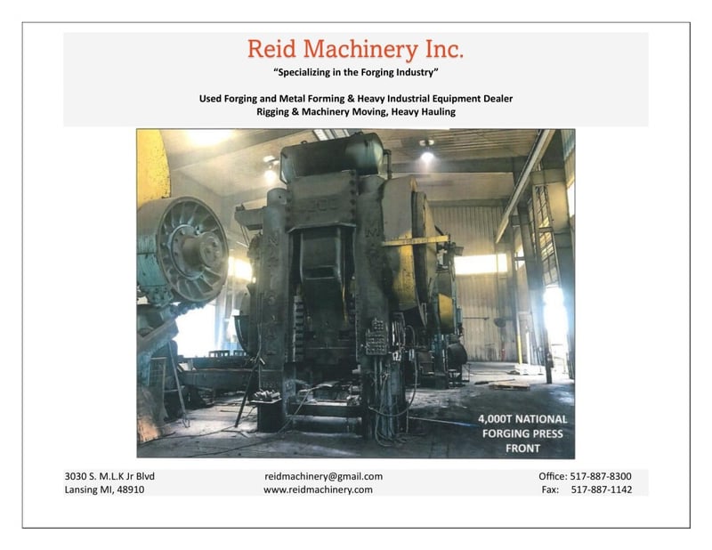 4000 Ton, National Mechanical Forging Press, 15" stroke, 46 SPM, 1961 ...