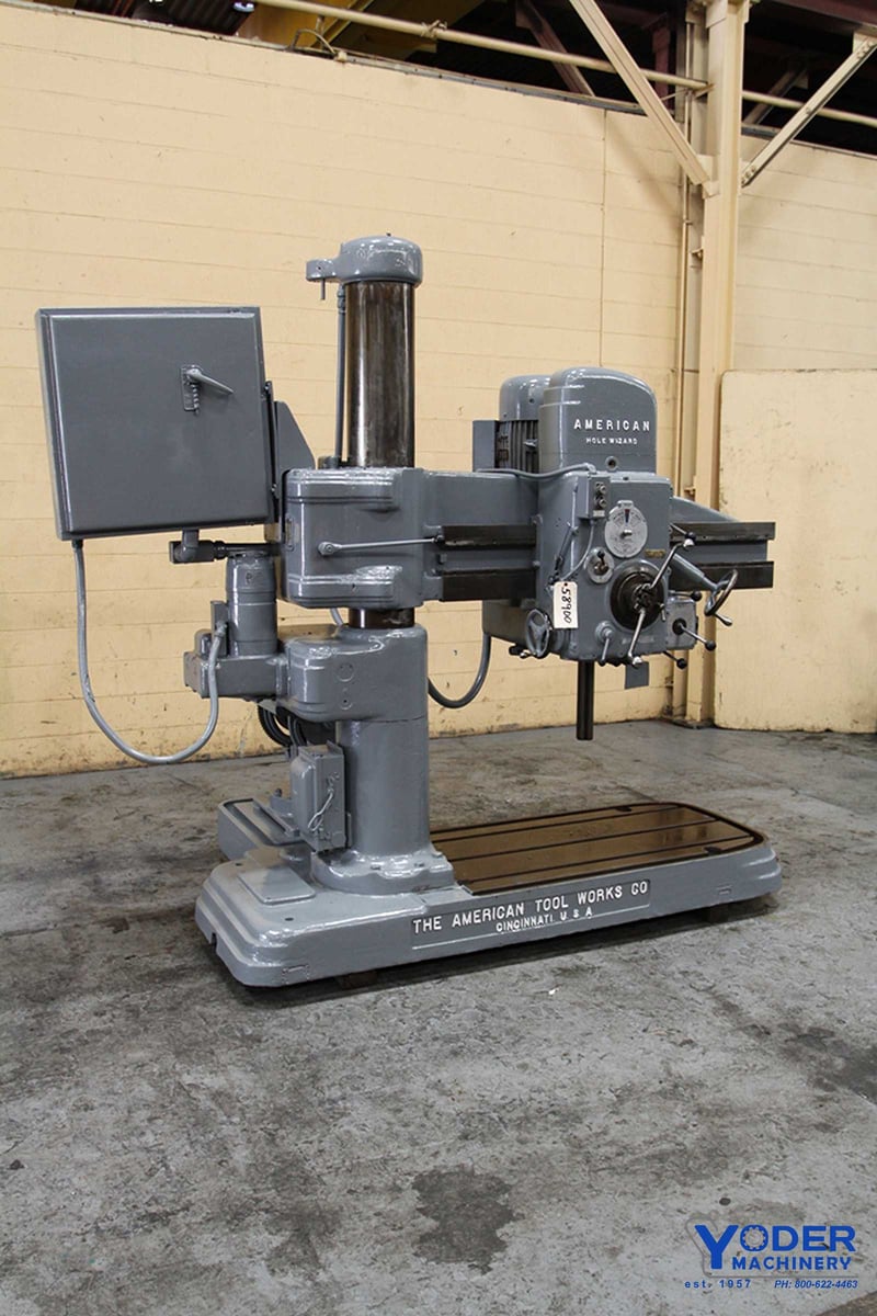 4' -9" American, radial drill, 30" x53" base, power elevation, 9 ...