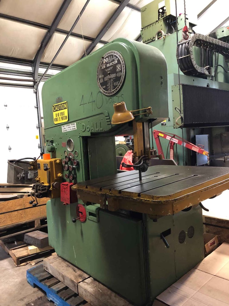 13" x 32" DoAll #MP-20, vertical band saw, 41" x32" tilt table, power ...