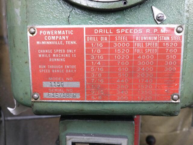 15" Powermatic #1150, heavy duty drill with automatic feed, serial ...