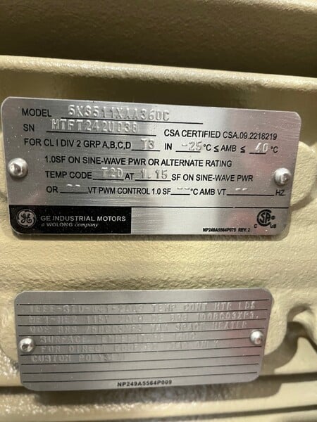 400 HP 1200 RPM General Electric, Frame 5010/11LL, TEFC, Ball, IEEE 841 ...