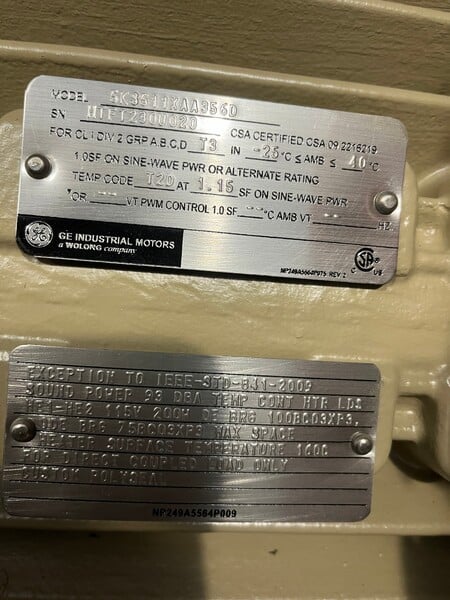 300 HP 1200 RPM General Electric, Frame 5010/11LL, TEFC, Ball, IEEE 841 ...