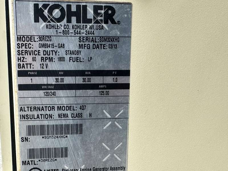 30 KW Kohler #30REZG, Natural gas / propane generator set, 120/240 ...