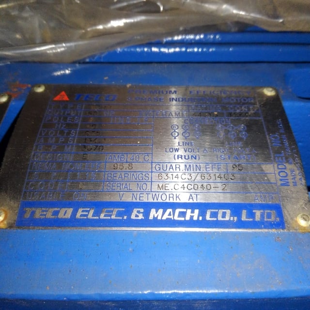 150 HP 3600 RPM Teco, Frame 445TS, TEFC BB, 575 Volts, New Surplus for ...